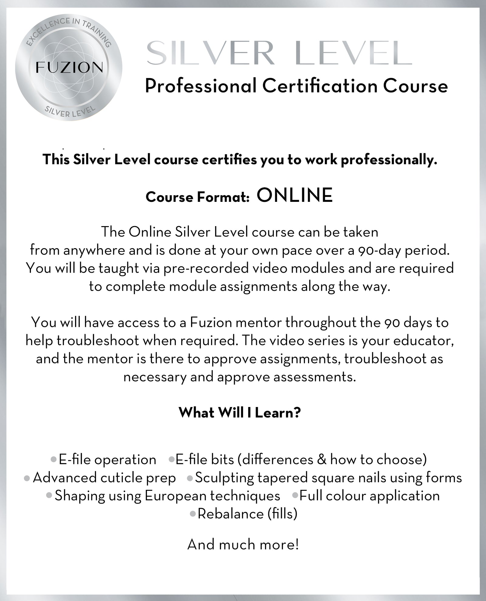 ONLINE Professional Certification Nail Tech Training - Silver Level